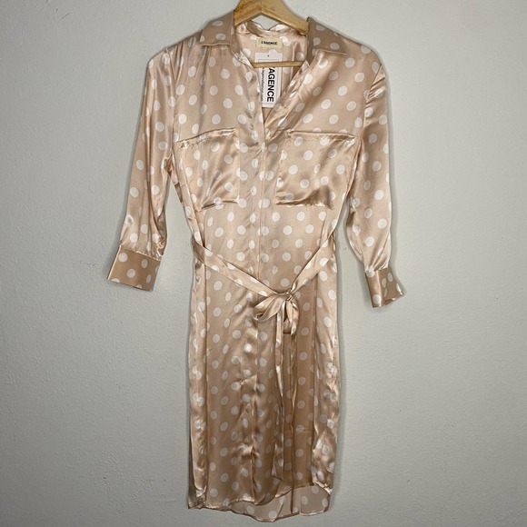 L'AGENCE | Dresses | Lagence Silk Champagne Polka Dotted Button Down ...